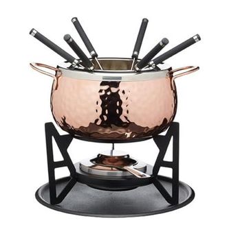 Artesà Artesà Fondue-Set mit 6 Gabeln und Schale aus Edelstahl, Keramikschale, Metallständer und Brenner, für Schokolade, Käse oder Fleisch