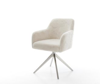 DELIFE Drehstuhl Greg-Flex Pl&uuml;sch Creme-Wei&szlig; Kreuzgestell breit Edelstahl 360&deg; drehbar Wippfunktion Taschenfederkern, Esszimmerst&uuml;hle