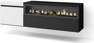 Skraut Home | TV-Schrank, Lowboard | f&uuml;r Wohnzimmer und Esszimmer | 150x45x35cm | F&uuml;r TV-Ger&auml;te bis zu 65 | Elektrokamin. Ma&szlig;e | H&auml;ngend | Moderner Stil | Wei&szlig; un