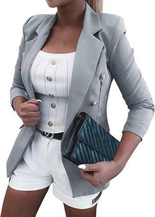 Generic Vestes pour femmes 2026 - Veste l&eacute;g&egrave;re et fine - Manches longues - Boutons boutonn&eacute;s sur la poitrine, gris, XXL