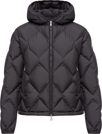 Moncler Moncler Doudoune Courte &Agrave; Capuche Et Matelassage Triangulaire Arvouinne, Femme, Noir, Taille: 00