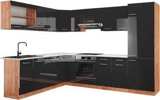 Vicco Eckk&uuml;che R-Line, Anthrazit Hochglanz/Goldkraft Eiche, 227 x 287 cm, AP Marmor