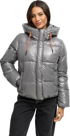 Marikoo Veste dhiver pour femme (XS-XXL) - Matelass&eacute;e, capuche amovible, fermeture &agrave; glissi&egrave;re magn&eacute;tique - N097, gris, XS