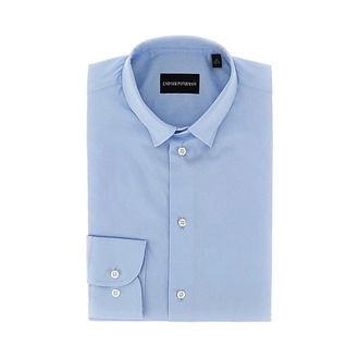 Emporio Armani Chemise en popeline stretch - Homme - Chemises - Bleu - Taille: XL