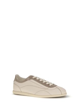 Brunello Cucinelli Mens Leather And Suede Sneakers With Slim Sole Burro+koala Upper: Leather; Sole: Crust