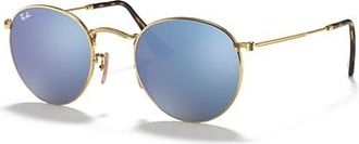 Ray-Ban Round Flat Lenses Sonnenbrillen Arista Gold Fassung Blau Glas 50-21