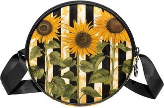 Generic Petit sac &agrave; bandouli&egrave;re rond pour femme, motif tournesol avec fermeture &eacute;clair, bretelles r&eacute;glables, style d&eacute;contract&eacute;, pour femmes et filles