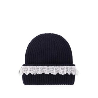 Ganni Lace-trim Ribbed Beanie Hat