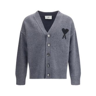Ami Herz Woll-Cardigan mit Logo - - Knitwear - Herren - Grau - XL