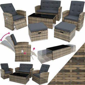 TecTake Canap&eacute; de jardin en rotin cadre aluminium marron naturel