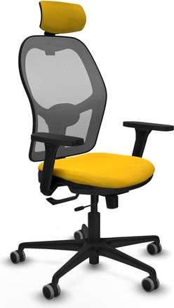 Piqueras y Crespo Ergonomischer B&uuml;rostuhl, atmungsaktiv, mit 3D-Armen, h&ouml;henverstellbare Lendenwirbelst&uuml;tze und h&ouml;henverstellbares Kopfteil, Grau/Gelb