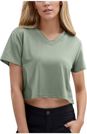 Generic Haut court &agrave; manches courtes pour femme - T-shirt court &agrave; manches courtes - Mignon - Solide - Coupe ample - Pour sortir - Vintage - D&eacute;contract&eacute; - T-sh