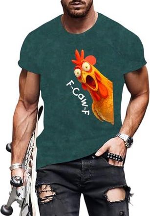 Generic T-shirt amusant pour homme, col rond imprim&eacute; coq - T-shirt d&eacute;contract&eacute; tendance v&ecirc;tements d&eacute;t&eacute; hauts basiques - pour les voyages, vert fonc&eacute;, L