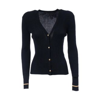 Max Mara Blauer gerippter Wollcardigan mit goldenem Lurexbesatz - - Knitwear - Damen - Blau - L