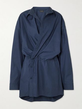 Balenciaga Asymmetrisches Mini-hemdblusenkleid Aus Baumwollpopeline Mit Raffungen - Blau