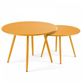 Oviala Lot de 2 tables basses de jardin en acier jaune - Palavas