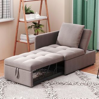 Generic Schlafsessel 3 in 1 Bettsessel mit Schlaffunktion Leinen 5-Pos. Verstellbar G&auml;stebett Klappbar Inkl Kissen Stabil 200kg Kompakt Kleine R&auml;ume Sofa Bed 