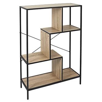 The Home Deco Factory HD7184 &Eacute;tag&egrave;re de Rangement Industrielle en Fer et Bois, Design Contemporain, Convient au Salon ou &agrave; la Chambre, Dimensions 80x30x180 cm, Noir