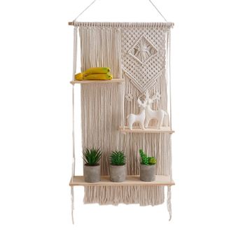 Generic Refyllen - Dekorative Regale, Makramee Wandbeh&auml;nge, Seil-h&auml;ngende Regale f&uuml;r K&uuml;che, Bad, Schlafzimmer Boho Regale | Seilpflanzen in 3 Etagen aus Baumw