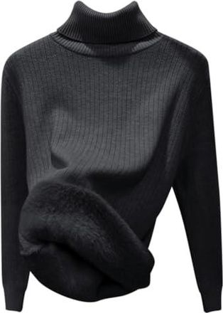 Minetom Pull Col Roulé Femme Pullover Manches Longues Doublé Polaire Chandail Casual Automne Hiver Chaud sous-vêtement Thermique Hauts Tops A Noir M