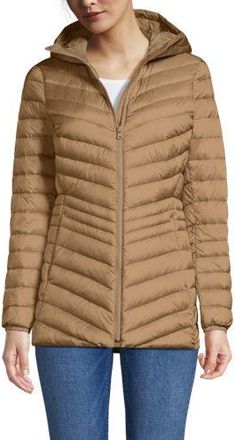 Lands End Daunenjacke WANDERWEIGHT Verstaubar Ultraleicht mit Kapuze, Damen, Größe:40-42 regular, Beige, Nylon/Daunen, by Lands End