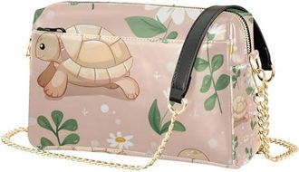 Mnsruu Sacs à bandoulière en cuir pour femme, sac à main mignon en cuir avec petite tortue et marguerite