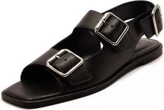 OFF THE HOOK Baker - Sandales plates en cuir avec brides croisées et bride de cheville - Noir