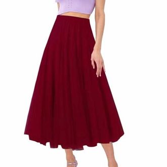 Generic N Roll Part 2 - Jupe en maille - Jupe de f&eacute;e - Jupe mi-longue - Jupe de danse - Mini jupe stretch, rouge, XL