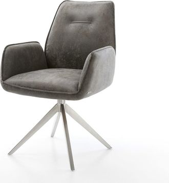 DELIFE Drehstuhl Zoa-Flex Mikrofaser Grau Antik Kreuzgestell breit Edelstahl 360° drehbar Wippfunktion Taschenfederkern, Esszimmerstühle