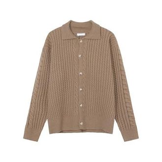 Generic Cardigan d&eacute;contract&eacute; &agrave; manches longues et col ch&acirc;le boutonn&eacute; pour homme, kaki, XL