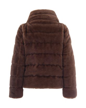 Herno Womens Funnel Neck Eco Fur Down Jacket Dark