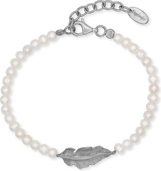 Engelsrufer Damen Armband aus Sterling Silber mit Feder Anhänger und echten Süßwasserperlen - Karabinerverschluss - längenverstellbar - nickelfrei