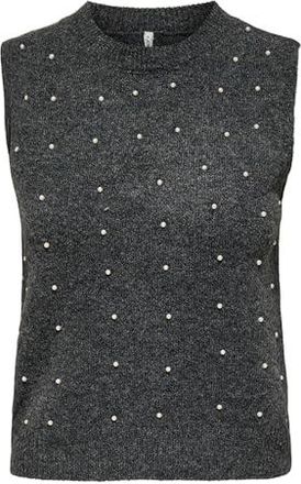 Only Onlrenata SL O-Neck Pearl Vest KNT, Gris foncé mélangé, M Femme