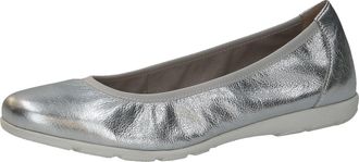 Caprice Damen Ballerinas aus Leder Flach, Silber (Silver Metal.), 39 EU