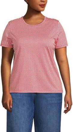 Lands End Supima Kurzarm-Shirt mit rundem Ausschnitt, Damen, Größe:48-50 plus, Rot, Baumwolle, by Lands End