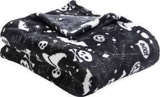Bedlam Halloween Fleecedecke (120 x 150cm) - Superweiche & kuschelige Decke in Schwarz - Gruselige Fledermäuse & Totenköpfe - Halloween Kuscheldecke für Sofa