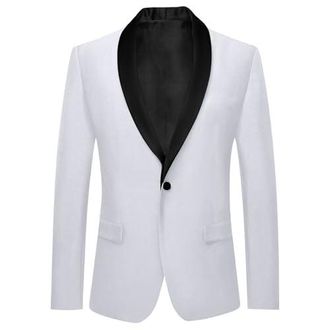 Generic Veste pour homme - Coupe ajust&eacute;e - Avec col ch&acirc;le - 1 bouton - &Eacute;l&eacute;gante couleur contrast&eacute;e - Blazer - Pour affaires, mariage, f&ecirc;te, 010-blanc, XXL