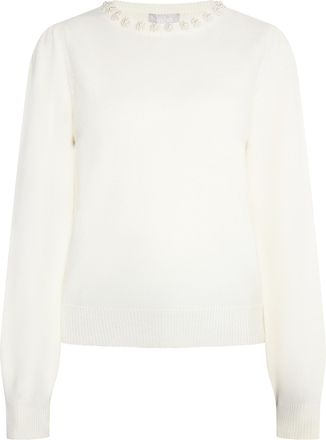 Usha Pullover mit Perlen Damen Wollwei&szlig;