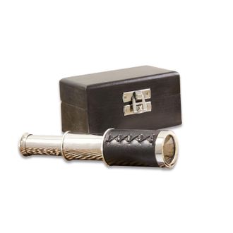 Loberon Fernrohr Haved, Eisen, Mangoholz, Lederimitat, H/B/T ca. 5,5/5,5/10 cm, schwarz/Silber