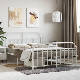 vidaXL Cadre de lit m&eacute;tal avec t&ecirc;te de lit/pied de lit blanc 140x190cm