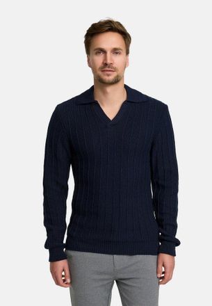 JEFF Strickpullover Herren JFTruman polo Pullover Herrenpullover Polostrick-Pullover mit Kragen und feiner Rippstruktur