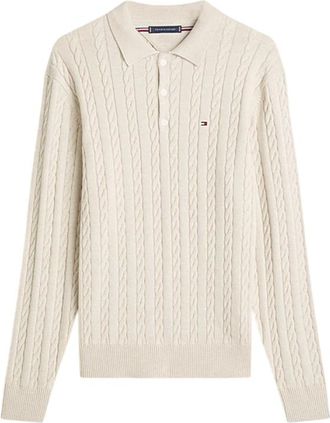 Tommy Hilfiger Homme, Pulls, Beige, Taille: XL Polo en maille torsad&eacute;e