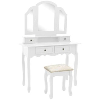 vidaXL Vidaxl - Ensemble de coiffeuse et tabouret Blanc 100x40x146 cm Paulownia