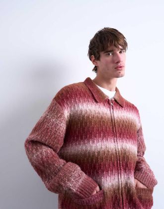 Topman Strickjacke aus Wollmischung in Braun mit durchgehendem Reißverschluss-Brown