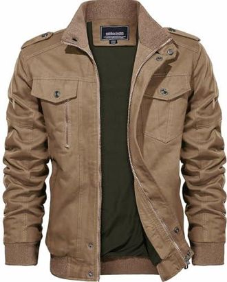 KEFITEVD Veste Moto Homme Hommes Outwear Hiver Cargo Militaire Tactique Vestes Multi-poche Bomber Blousons,Marron,3XL(Taille Fabricant: 6XL)