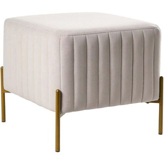 Beliani Pouf Repose-Pieds Carr&eacute; en Velours avec Pieds M&eacute;talliques Dor&eacute;s Ottoman Glam Style Blanc Cass&eacute; Utah