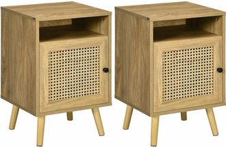 HOMCOM Homcom - Chevets style bohème - lot de 2 tables de nuit design - placard, niche - aspect bois manguier rotin