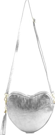 modamoda.de T267 Damen Leder Herzf&ouml;rmige Umh&auml;ngetasche Schultertasche, handmade in Italy (Silber Metallic)