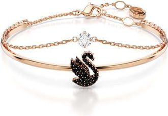 Swarovski Bracelet-jonc Swan, Cygne, Noir, Placage de ton or rosé