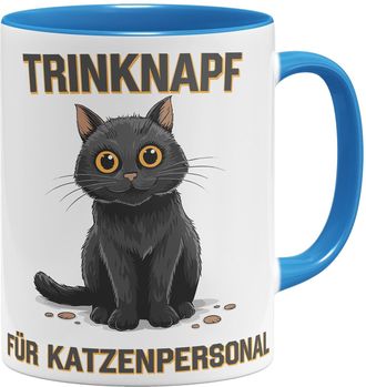 OM3 witzige Kaffee-Tasse mit Spruch - Trinknapf f&uuml;r Katzenpersonal - Katzenliebhaber Katze I - Keramik Becher - 325ml - Beidseitig Bedruckt - Hellblau